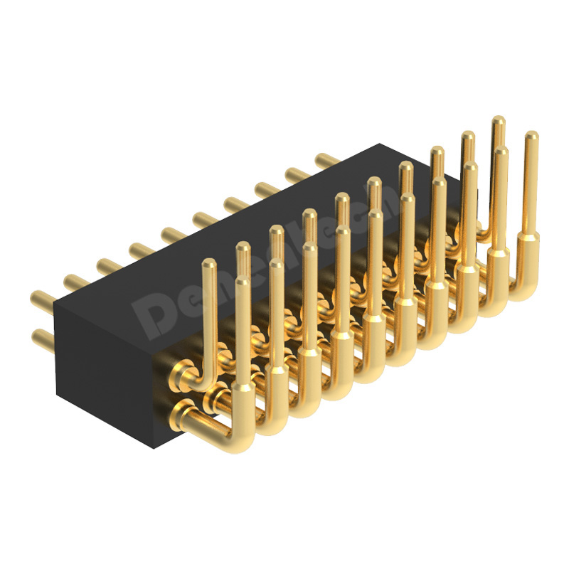 Denentech best quality 1.27MM pogo pin H4.0MM dual row male right angle rugged phone pogo pin ...